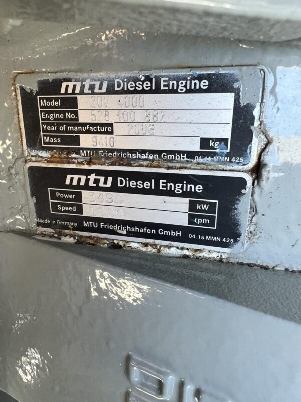 2800 kW MTU GenSet, 20 V 4000 Diesel Engine, Year – 2008, 406 Hours, US ...