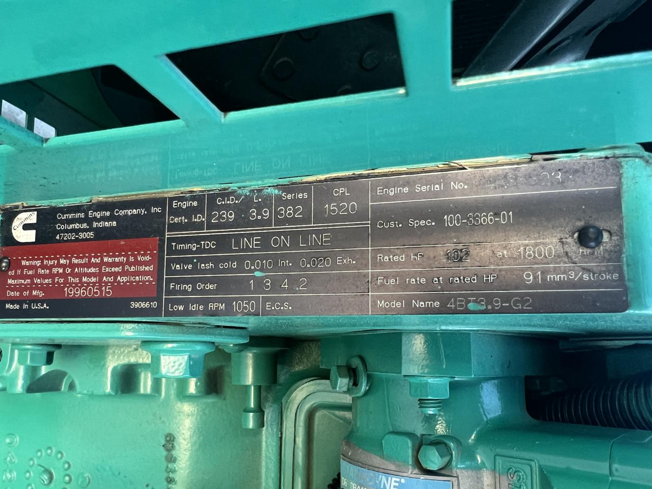 __50 kW Cummins/Onan Generator, 4BT 3.9 Liter Cummins Engine, Year ...